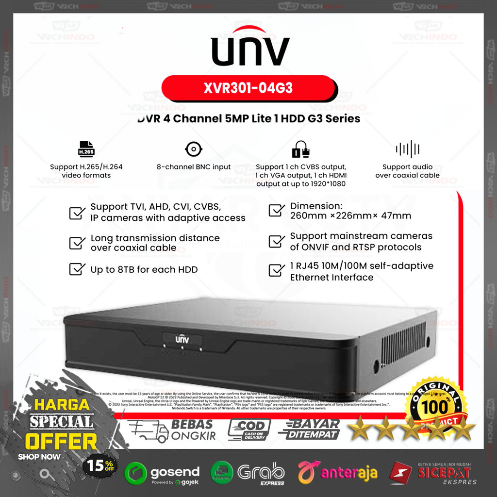 Jual UNIVIEW XVR301-04G3 DVR 4 Channel 5MP Lite 1 HDD G3 Series | XVR CCTV All Series ...