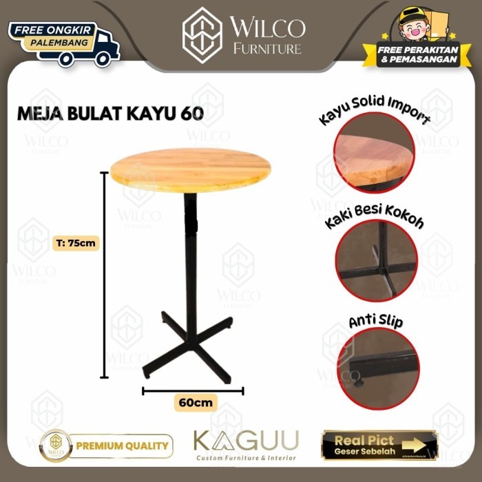 Jual Meja Cafe Bulat Kayu CMF 60cm | Meja Bulat Kaki Besi | Meja Makan ...