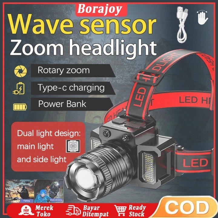 Jual Senter Kepala/lampu depan senter Lampu Kepala LED Tahan Air/Headlamp Induksi Sensor Gerak ...