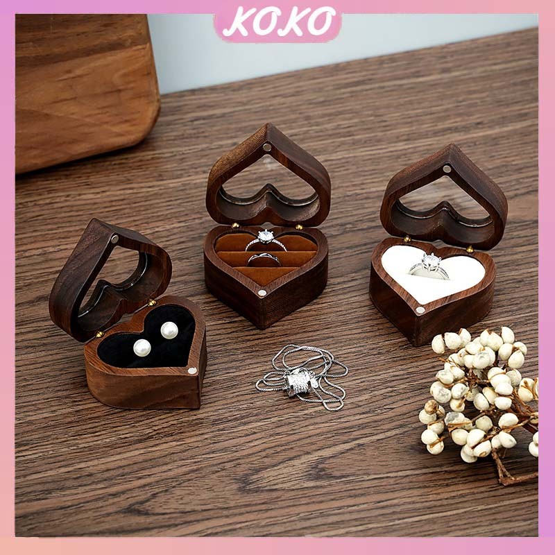 Jual Kenari Hitam Kayu Solid Kayu Cincin Cinta Kotak Penyimpanan ...