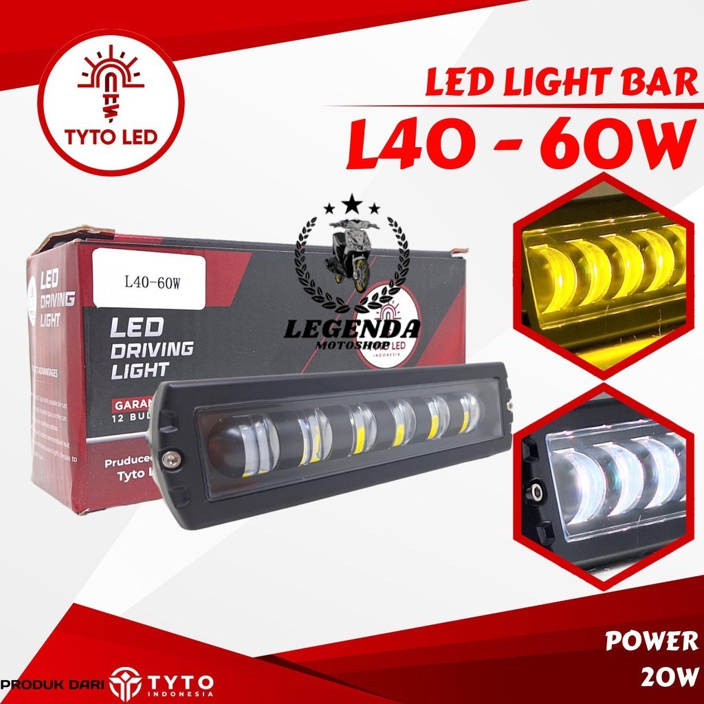 Jual Lampu LED Light Bar TYTO LED L40 60W 6inch 20Watt Waterproof Yellow White Dc | Shopee Indonesia