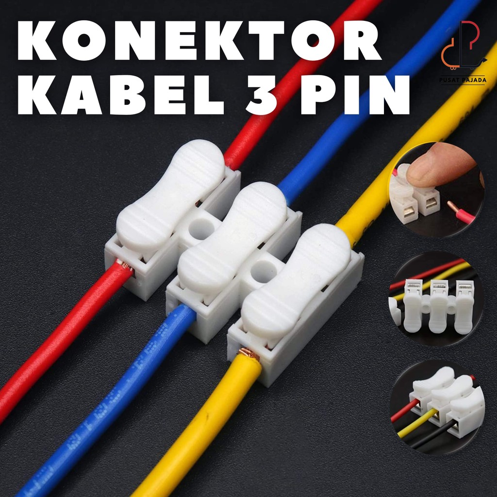 Jual Quick Connect CH 3 Pin Wire Connector Cable Listrik 3 Slot ...