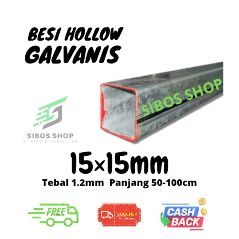 Jual Besi Hollow Galvanis 15x15mm Tebal 1.2mm Panjang 20cm sampai 100cm ...
