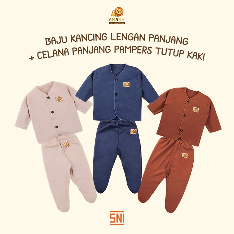Jual AWAN - Baju Setelan Newborn Baju Kancing Lengan Panjang + Celana ...