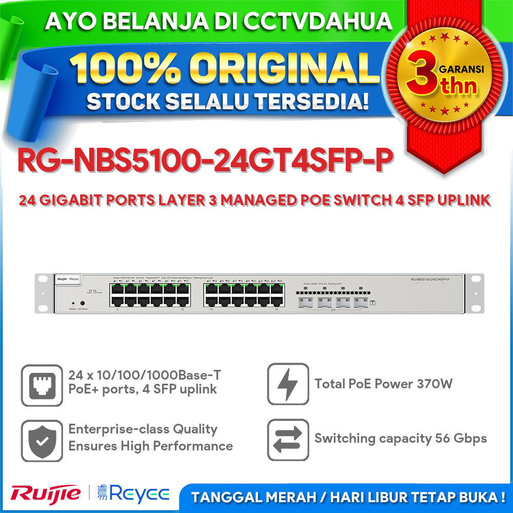 Jual RUIJIE REYEE RG-NBS5100-24GT4SFP-P 24 GIGABIT PORTS LAYER 3 MANAGED POE SWITCH 4 SFP UPLINK ...