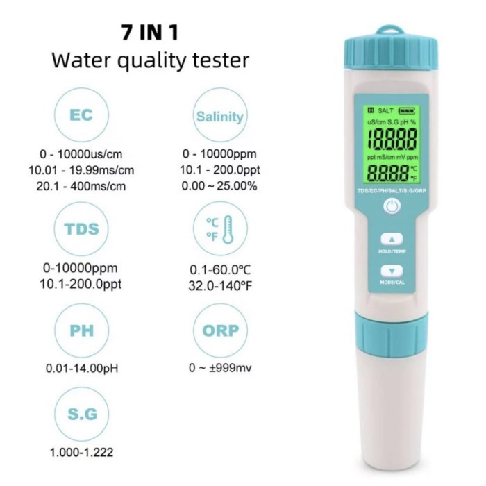 Jual C-600A 7 in 1 PH/TDS/EC/ORP/Salinity /S. G/Temperature BackLight Meter | Shopee Indonesia