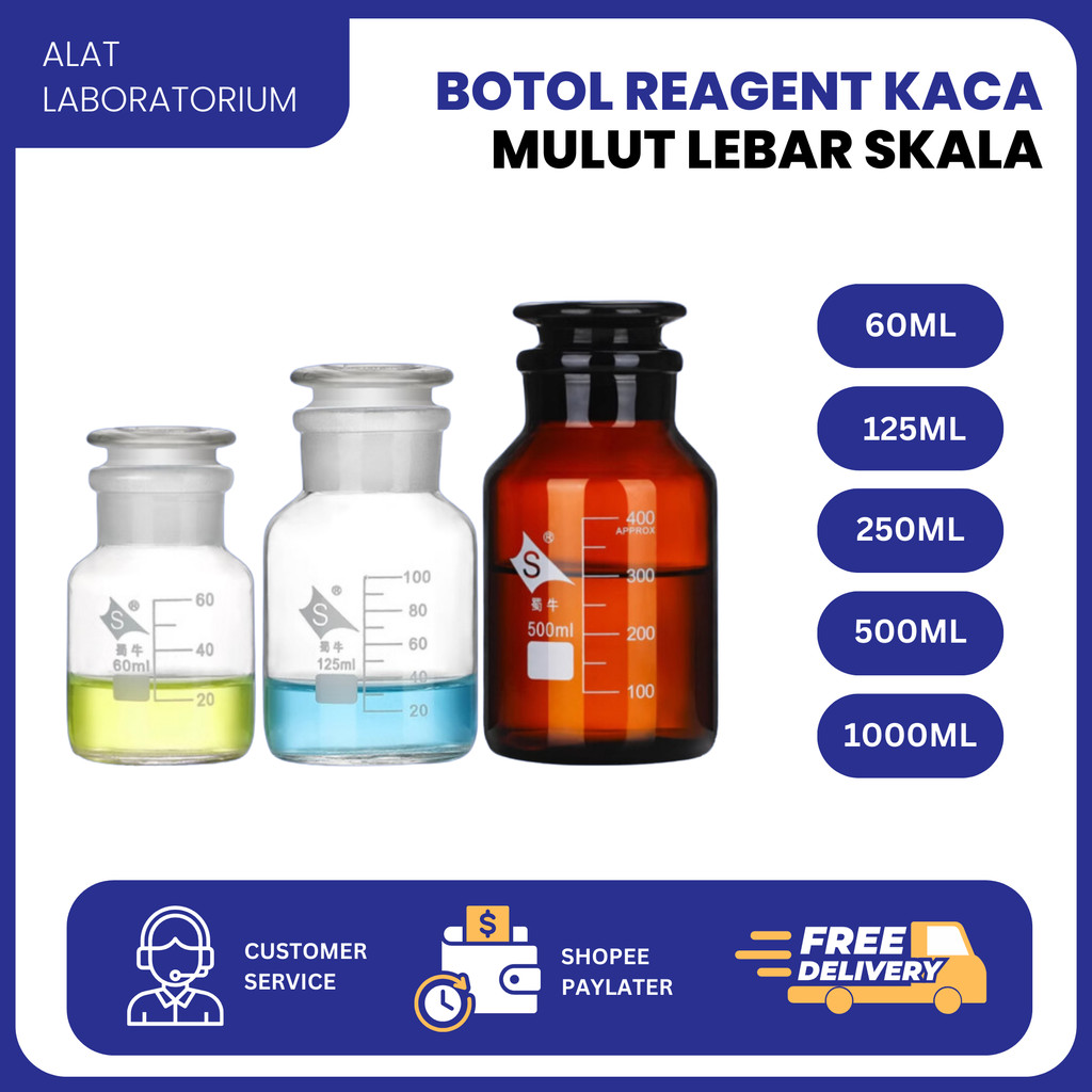 Jual Shuniu Wide Neck Reagent Bottle Amber/Clear Botol Reagen Skala 60 ...