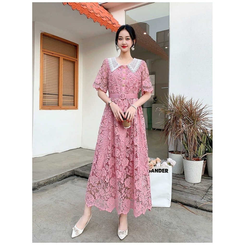Jual TM - 52602 Gaun Dress Midi Wanita Dolmitha Lace | Shopee Indonesia