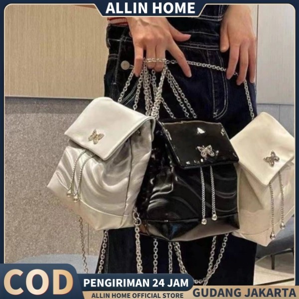 Jual Tas ransel bahu rantai tas kulit perak mercerized untuk wanita ...