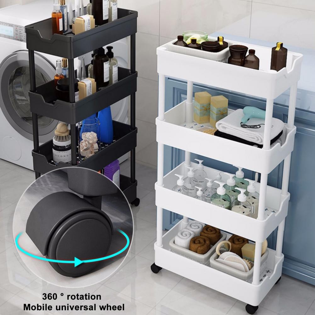 Jual Storage Shelf with 360-Degree Wheels Versatile 4-Tier Rolling Cart ...