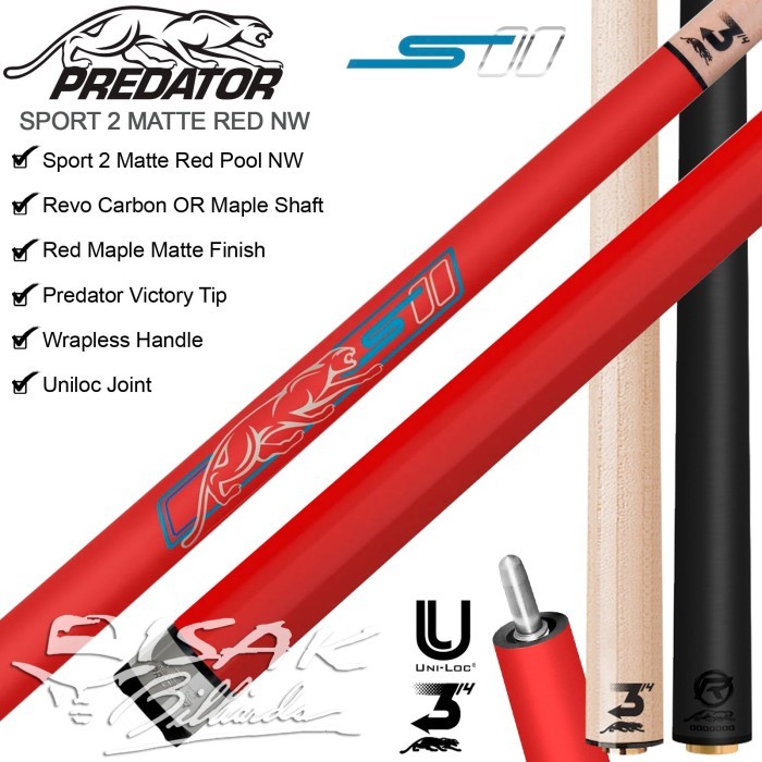 Jual [New Collection] Predator Sport 2 Matte Red - No Wrap Uniloc low Deflection Billiard Pool ...