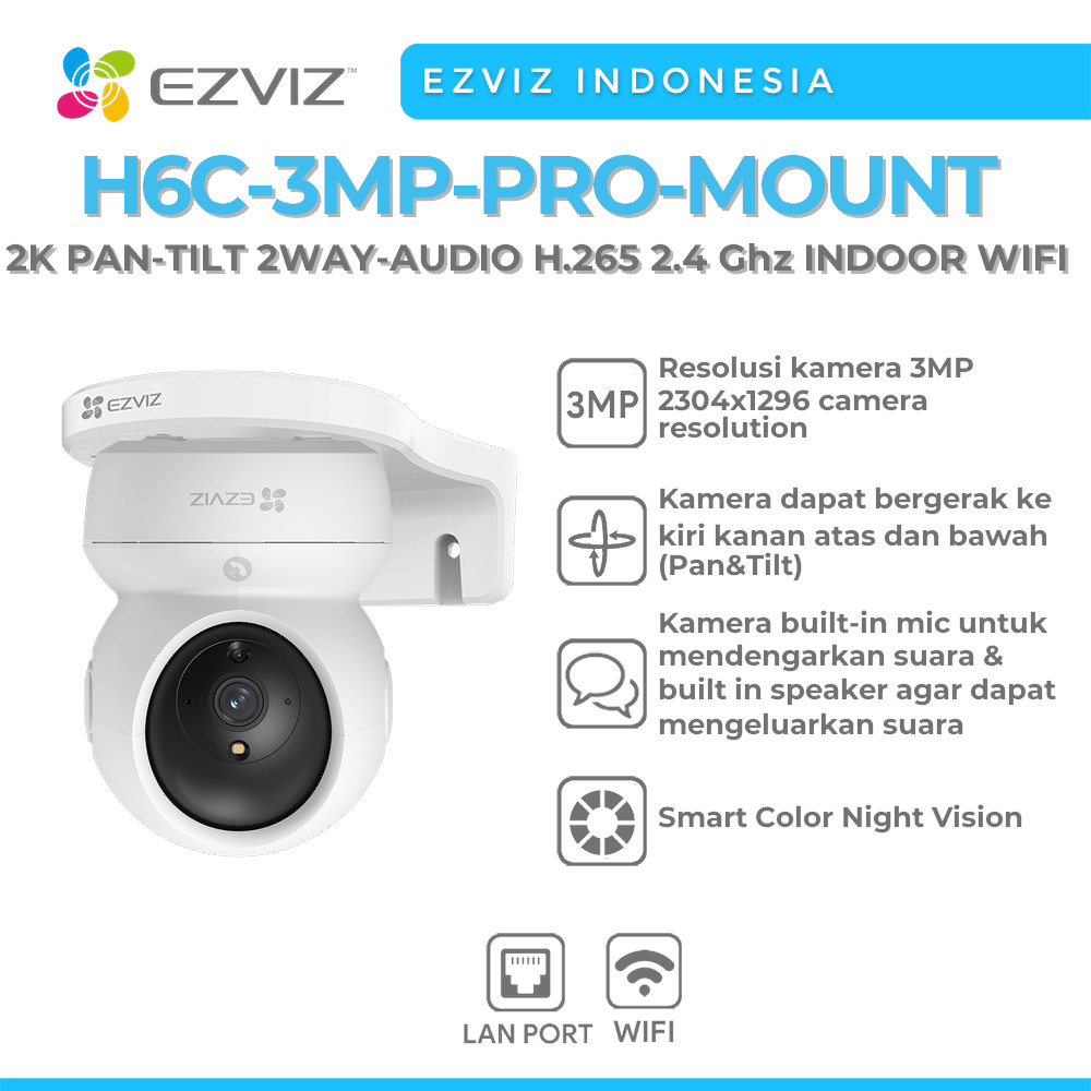Jual EZVIZ H6C 3MP PRO 2K PAN-TILT 2WAY-AUDIO H.265 2.4 GHZ INDOOR WIFI & WALLMOUNT | Shopee ...