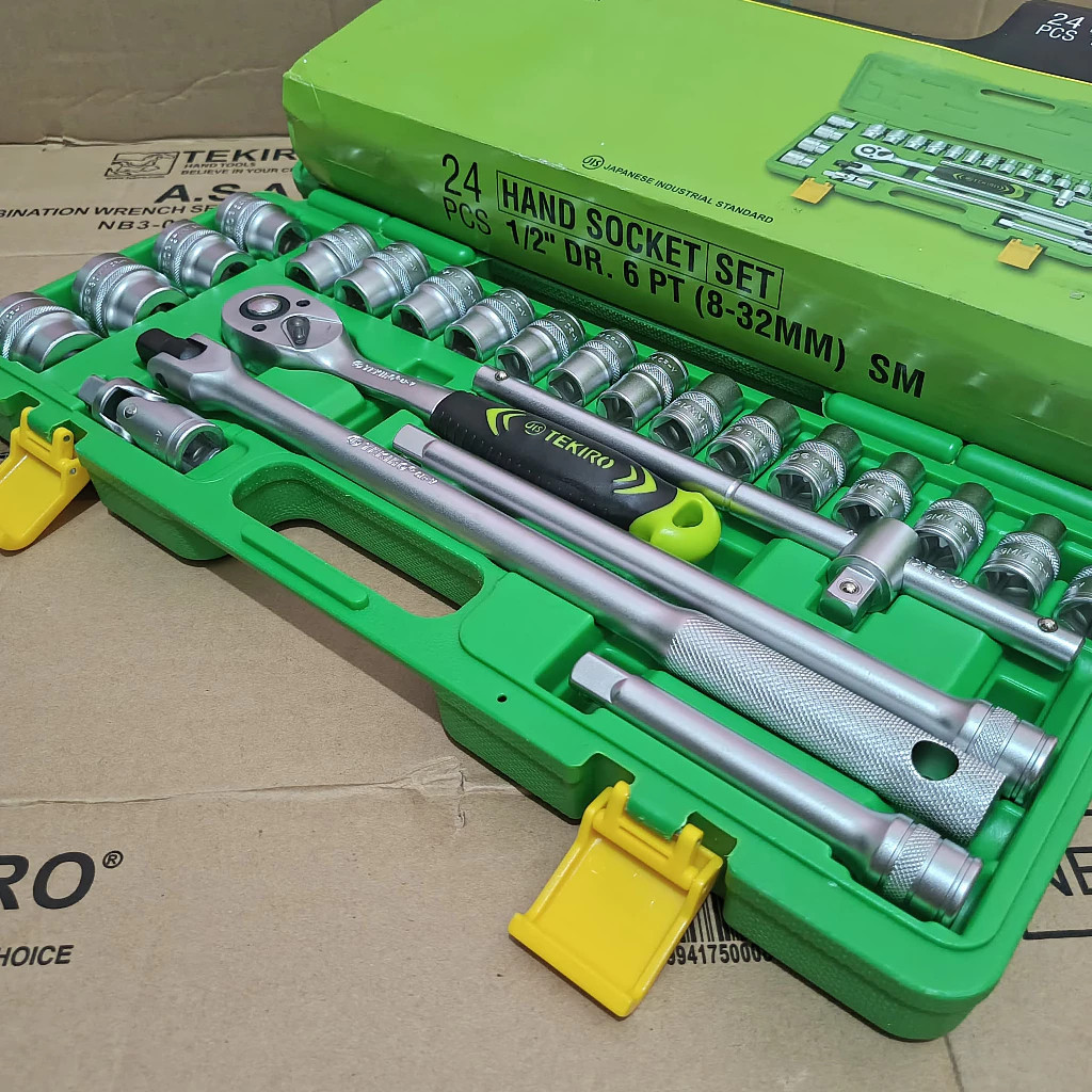 Jual Kunci Sok Set 24 Pcs Pvc Tekiro Hand Mata Sok Shock Socket 24Pcs Box Plastik 6pt 1/2inci ...
