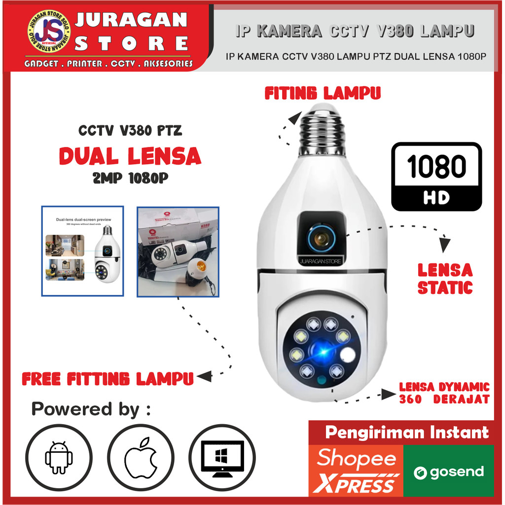 Jual IP KAMERA V380 LAMPU CCTV Indoor Dual Camera HD Wi-Fi BULB PTZ ...