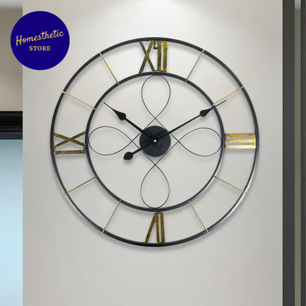 Jual Jam Dinding Besi Metal Model Bulat Nordic Antique Clock Silent ...