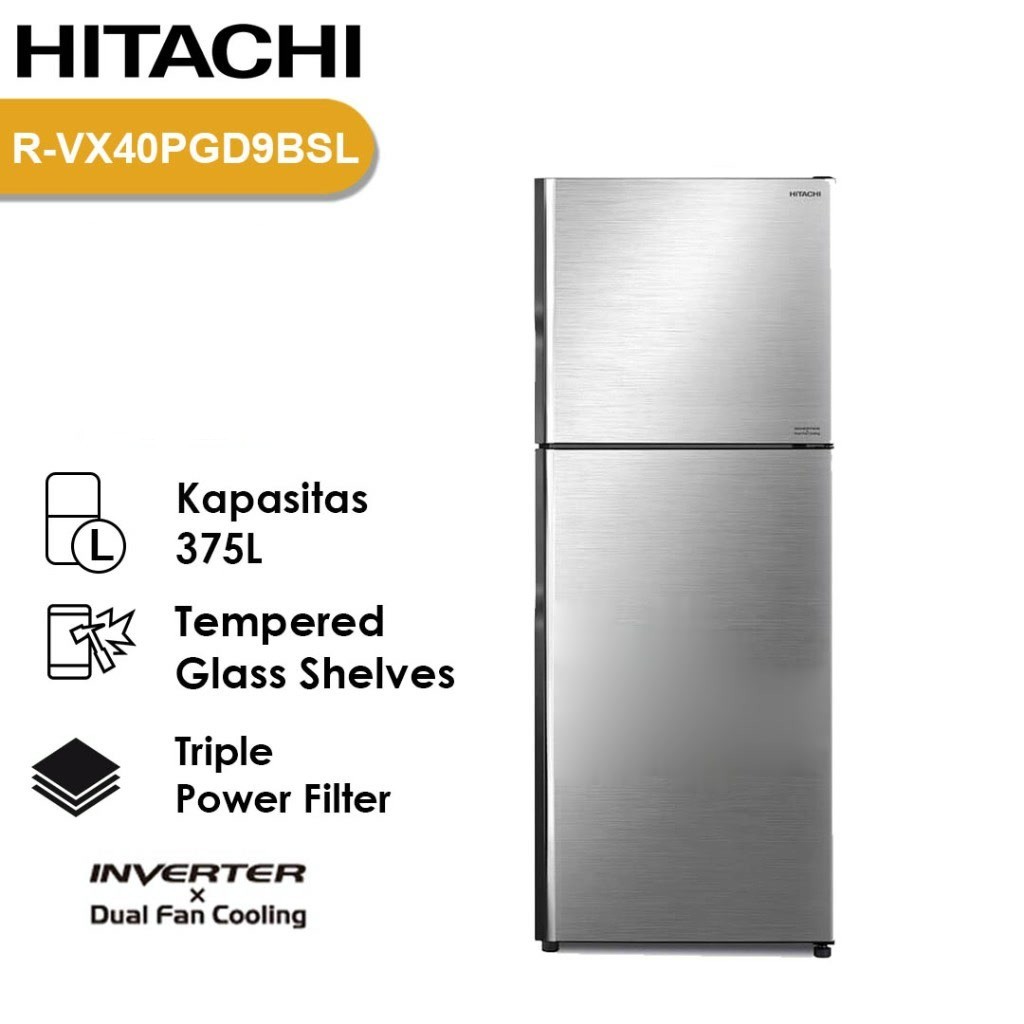 Jual KULKAS 2 PINTU HITACHI RVX40PGD9BSL LEMARI ES INVERTER HITACHI R-VX40PGD9 BSL | Shopee ...