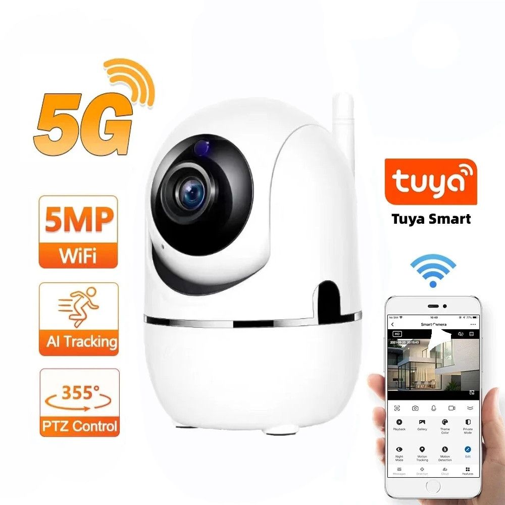 Jual Tuya 5Ghz 2.4Ghz WiFi PTZ Camera 5MP Auto Tracking Security Camera ...