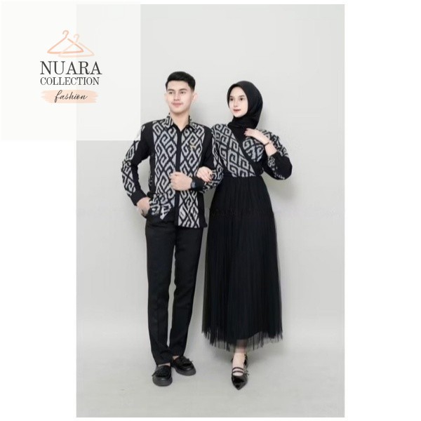 Jual BAJU COUPLE PASANGAN KEMEJA DAN DRESS KONDANGAN HITAM KOMBINASI ...