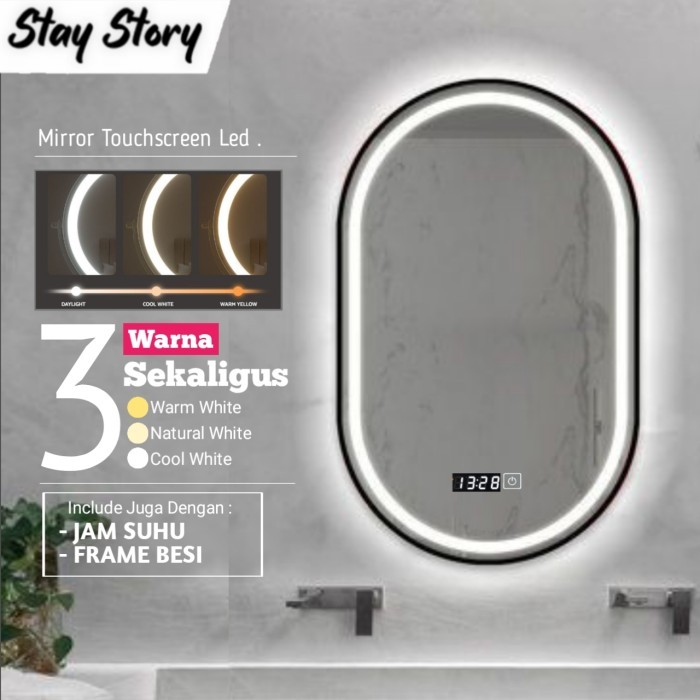 Jual Cermin Dinding Frame Besi 3 Warna Led Jam Touchscreen Kaca Kapsul ...