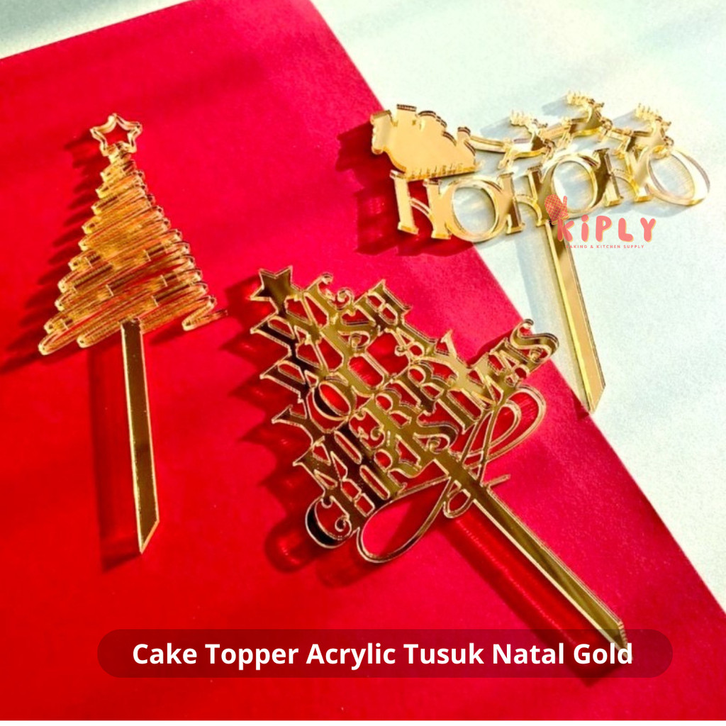 Jual Cake Topper Acrylic Tusuk Natal Gold/Topper Dekorasi Kue Natal ...