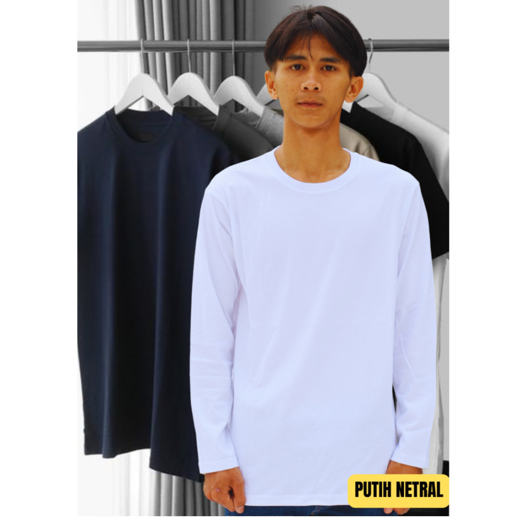 Jual Kaos Polos Dewasa Warna Putih Netral Lengan Panjang /Kaos Polos ...