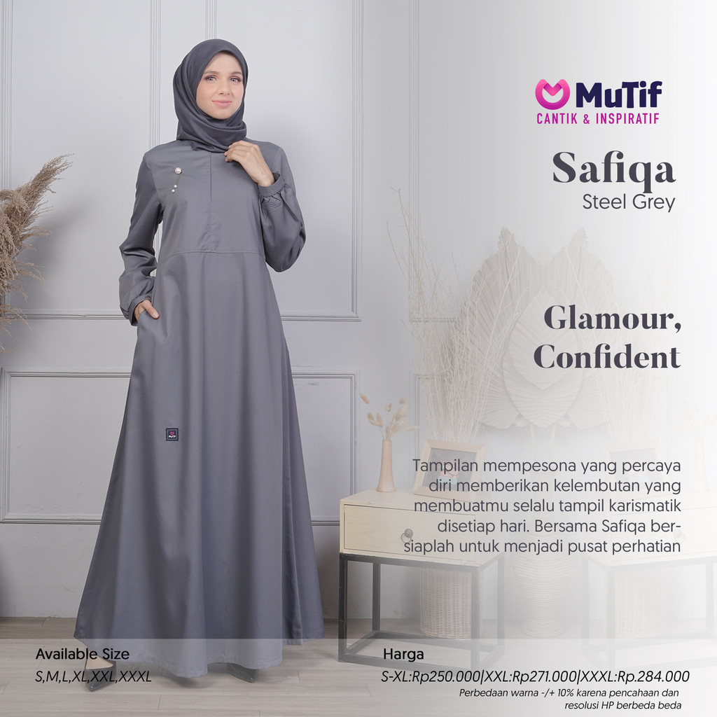Jual MUTIF Gamis Dewasa Safiqa Steel Grey | Shopee Indonesia