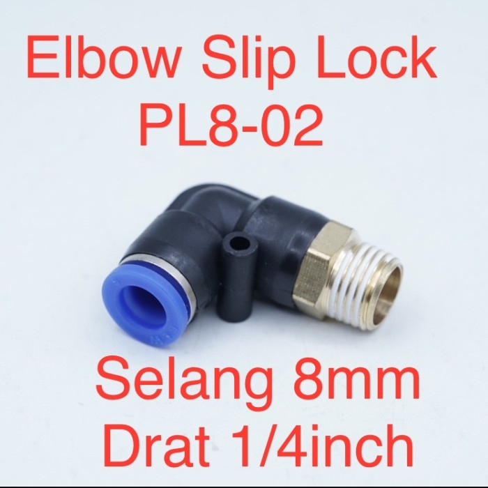 Jual PL8-02 Slip Lock Konektor Elbow Fitting Selang 8mm Drat Luar 1 ...