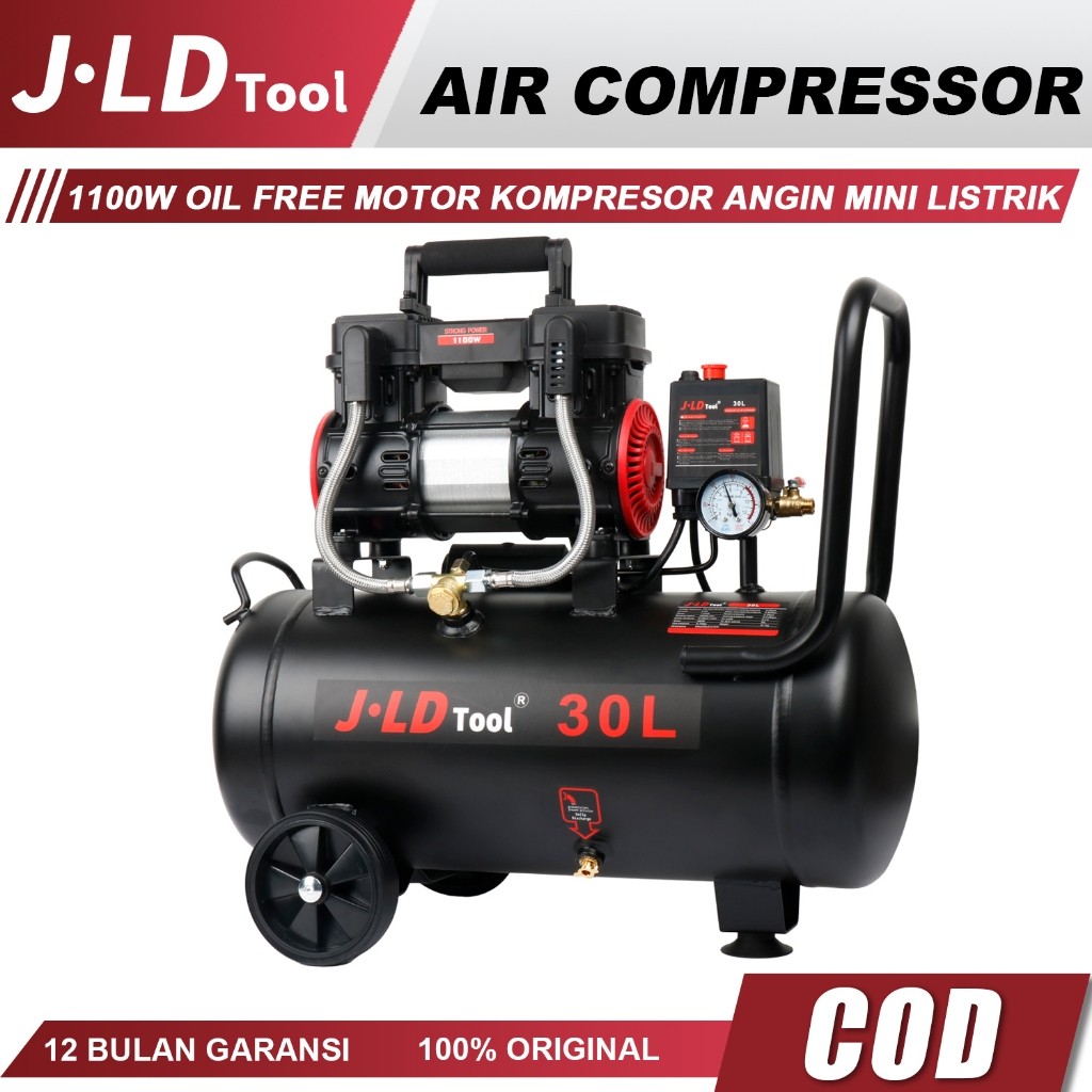Jual JLD 1HP 30L Oilless Air Compressor Silent 1100W Kompresor Angin ...
