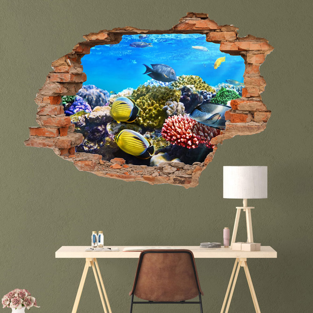 Jual Creative 3d Ocean World Wall Stickers For Ceiling Roof Self ...