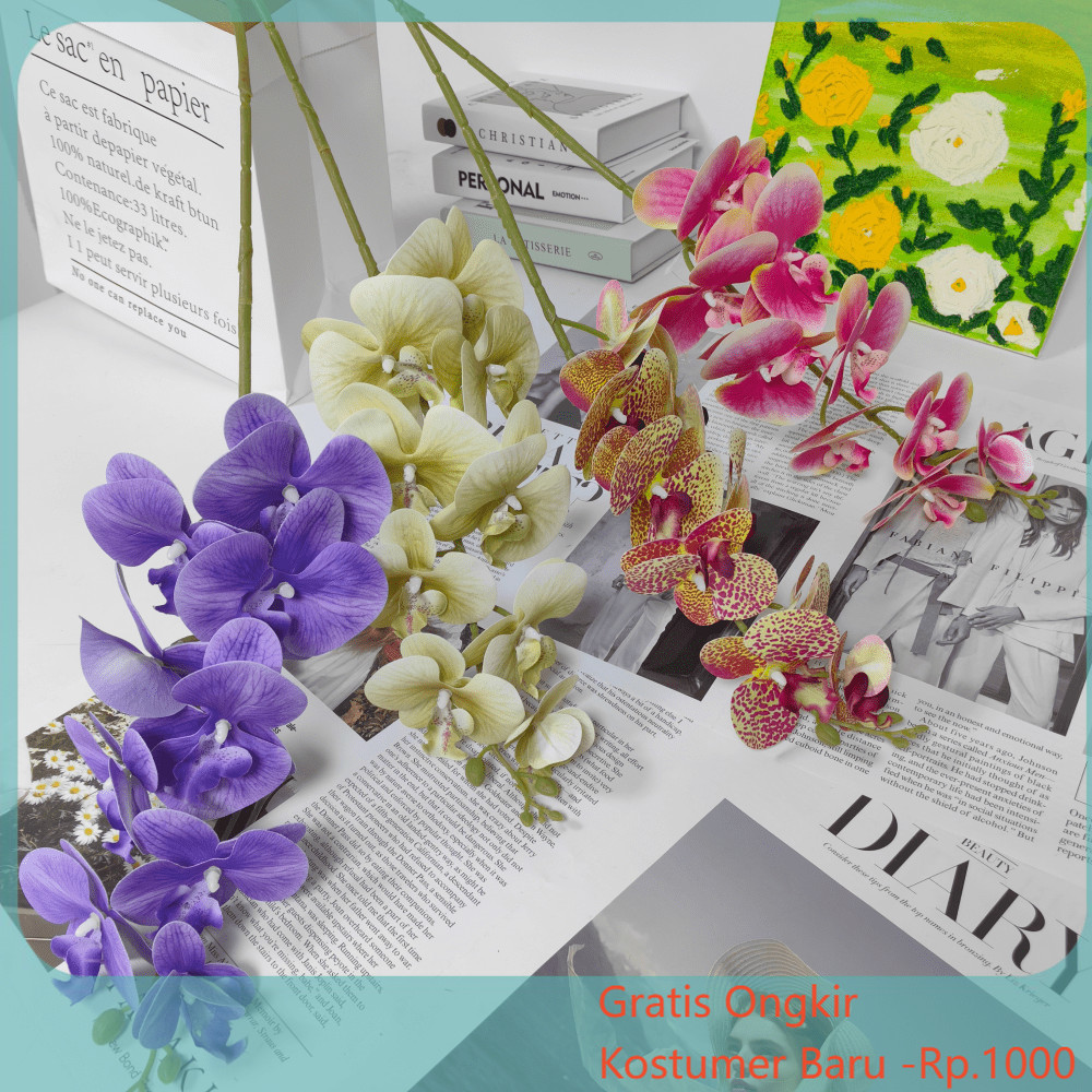 Jual Bunga Artificial Anggrek Latex Premium 105cm 3D Real Touch/ Bunga ...