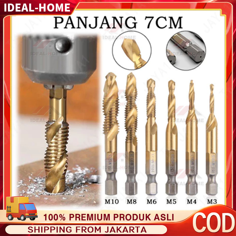Jual Mata Bor Multifungsi 6 PCS Mata Bor Pembuat Ulir Drat Drill Tap Set M3-M10 Set Hex Twist ...