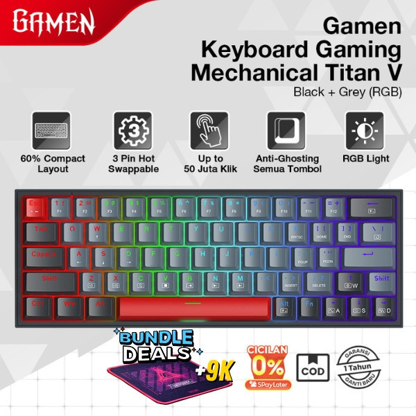 Jual GAMEN Titan V Mechanical Keyboard 60% Compact Outemu Blue Switch ...