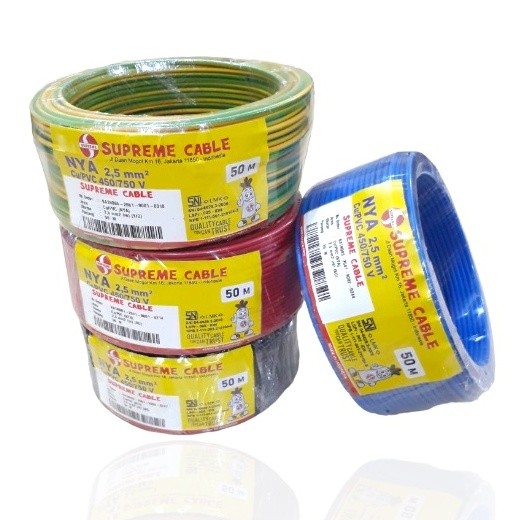Jual SUPREME Kabel NYA 2.5 mm 50M Roll Merah Hitam Biru Kawat SNI 2,5 | Shopee Indonesia