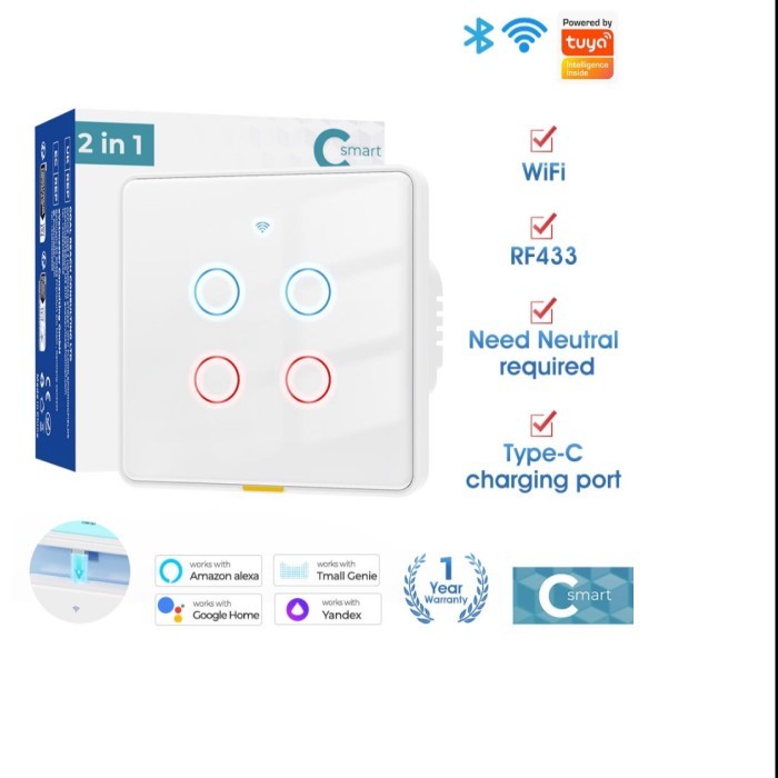 Jual Tuya RF433 Wifi Smart Switch Dengan USB Type-C RF 433 Smart Home ...