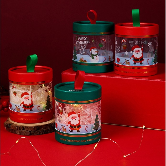 Jual Kotak Toples Natal Box Kue Kering Mika Transparan Tabung Bulat ...