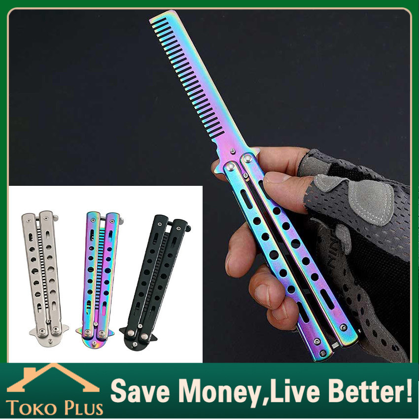 Jual Sisir Lipat Stainless Butterfly Balisong Training Knife Hair Comb ...