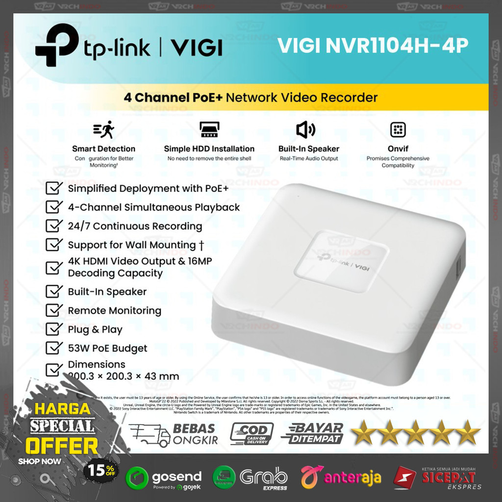 Jual NVR TP-Link VIGI NVR1004H-4P NVR 4 Channel Build in POE !! | Shopee Indonesia