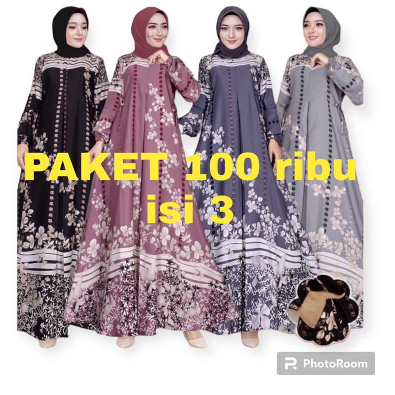 Jual PAKET 100 ribu isi 3 gamis selena premium lengan kerut | Shopee ...