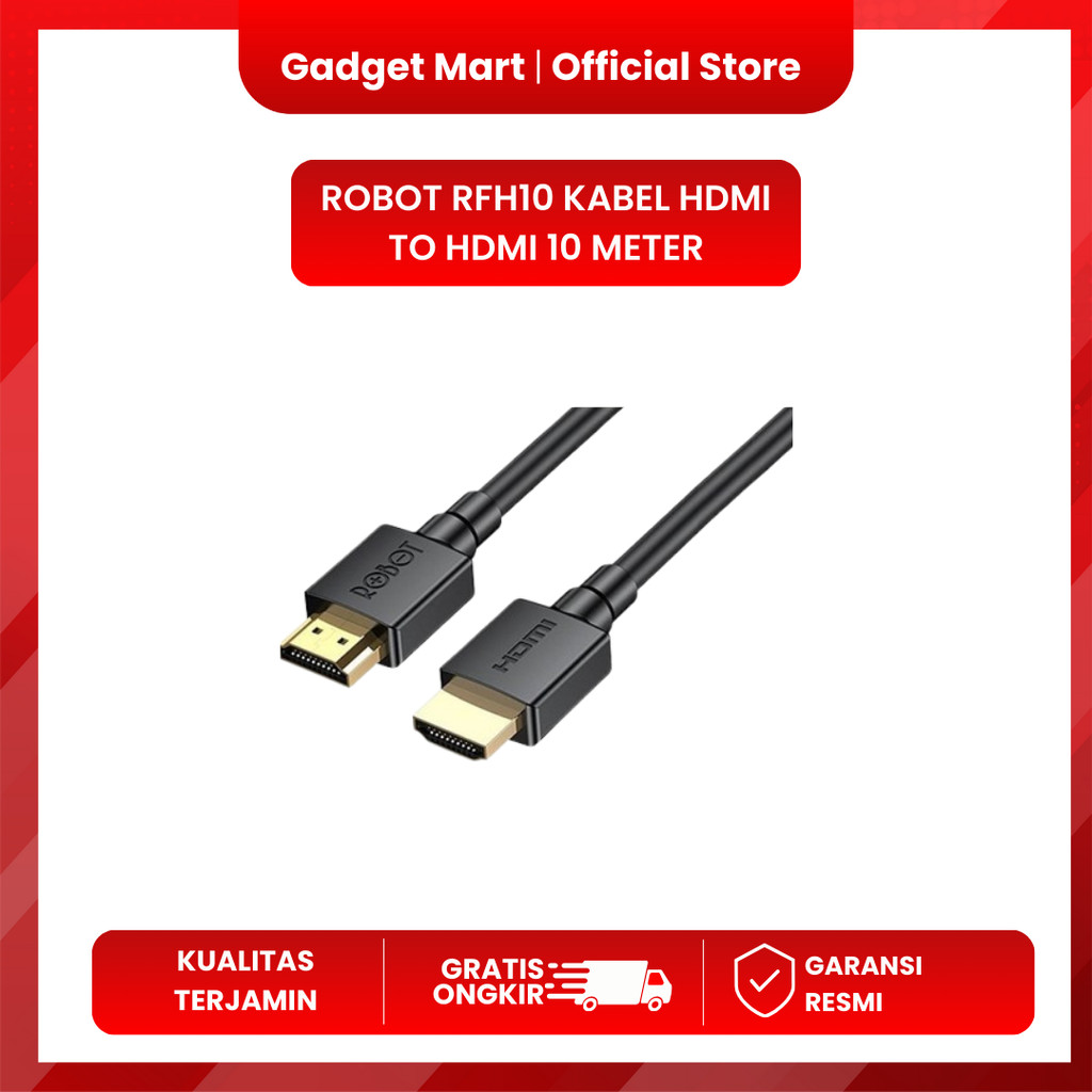 Jual KABEL DISPLAY HDMI-HDMI ROBOT RFH10 10M BLACK | Shopee Indonesia