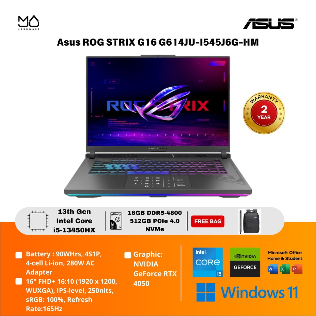 Jual Laptop Asus ROG STRIX G16 G614JU-I545J6G-HM Intel i5-13540HX 16GB ...