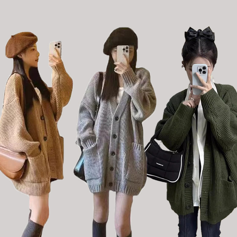 Jual Jaket Sweter Rajutan Kardigan Kerah V Retro Wanita Gaya Korea ...