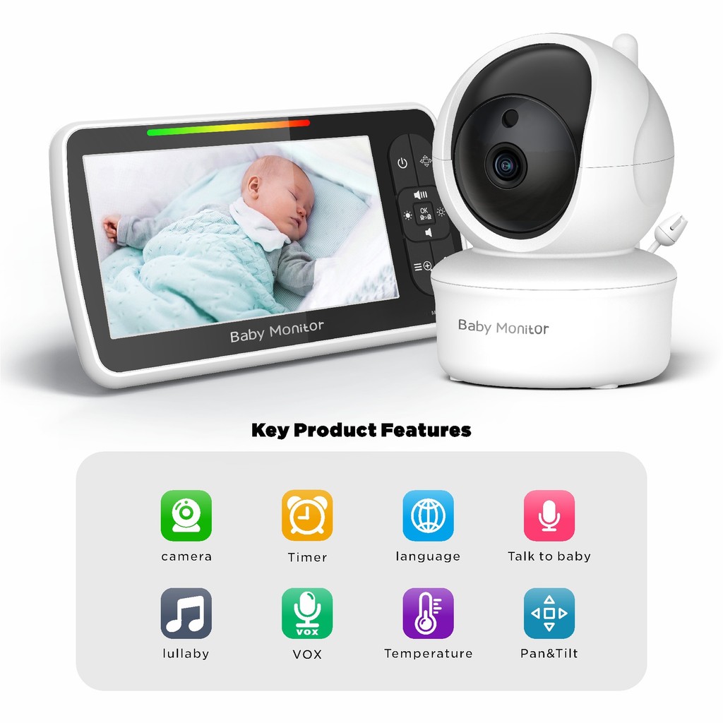 Jual 5 Inch Baby Monitor with Camera 360° Pan-Tilt 1000ft Mother Kids ...
