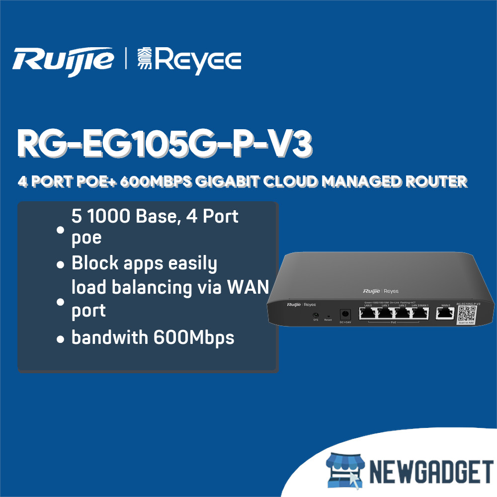 Jual RUIJIE REYEE RG-EG105G-P-V3 4 PORT POE+ 600MBPS GIGABIT CLOUD MANAGED ROUTER | Shopee Indonesia