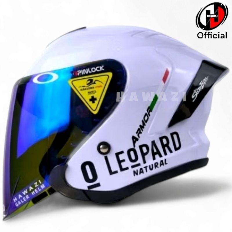 Jual HELM JS ARMOR PUTIH PAKET GANTENG LEOPARD | HELM HALF FACE SNI ...