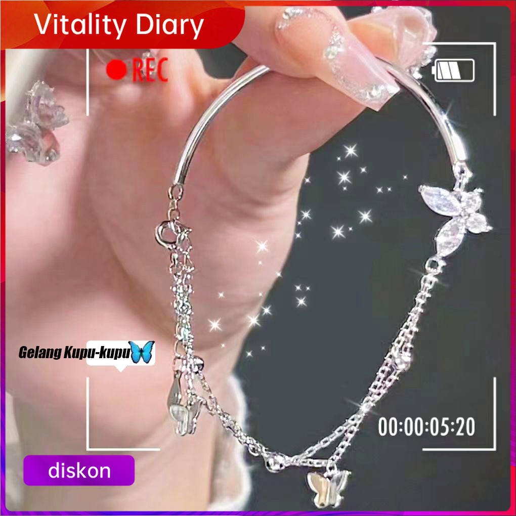 Jual Gelang Serut Kupu-kupu Kristal Titanium Anti Karat Gelang Rantai ...