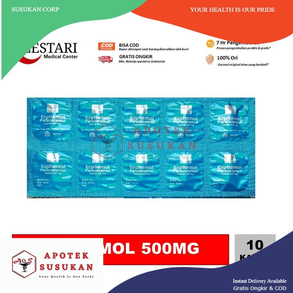 Jual Erphamol 10 kaplet [ Strip] - Paracetamol 500mg OBAT DEMAM / SAKIT ...