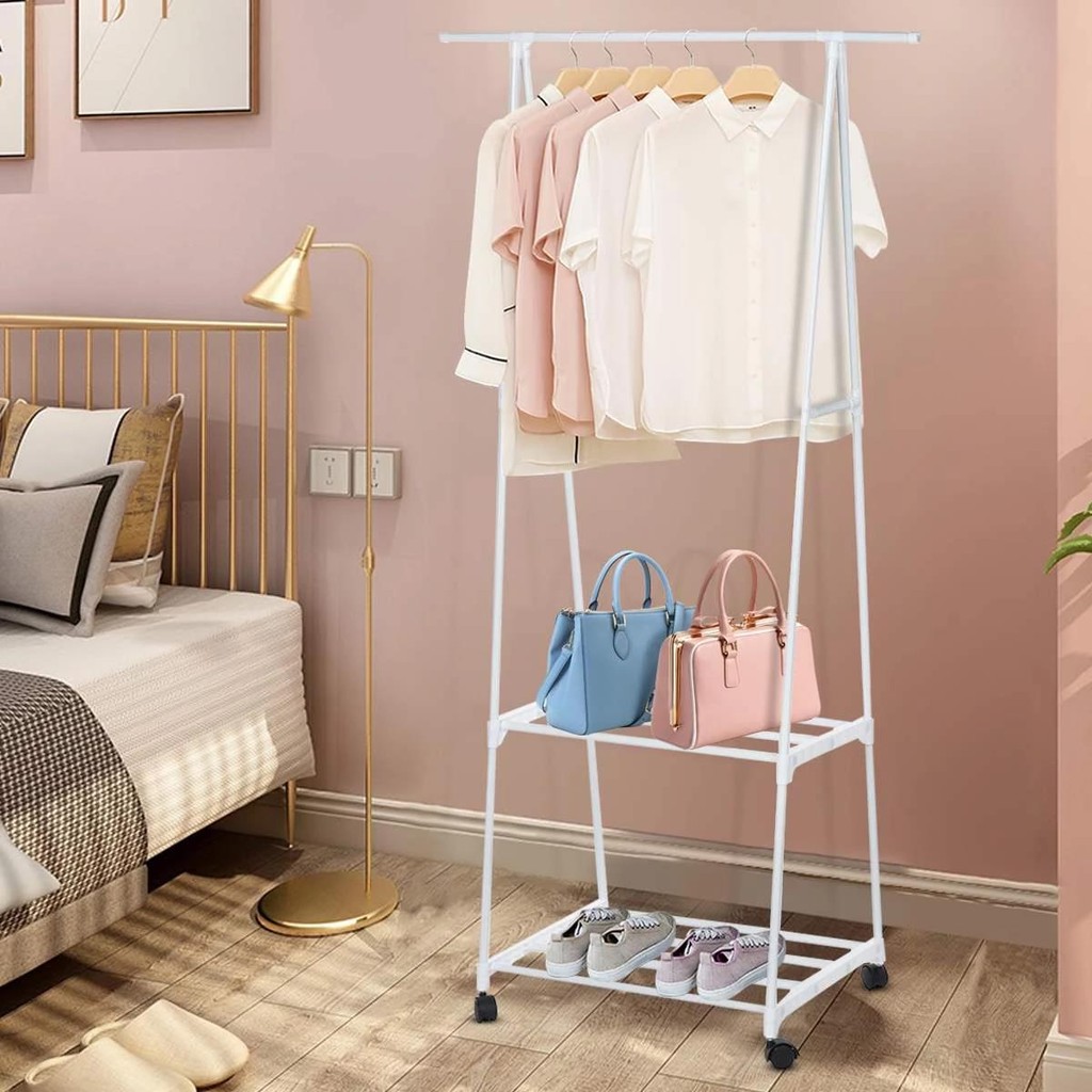 Jual Removable Bedroom Hanging Clothes Rack with Wheels Floor Standing ...