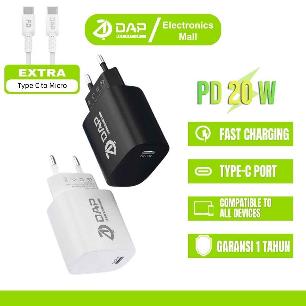 Jual DAP D-AP13M Charger Power Delivery 20W 3A Port Type C to Micro ...