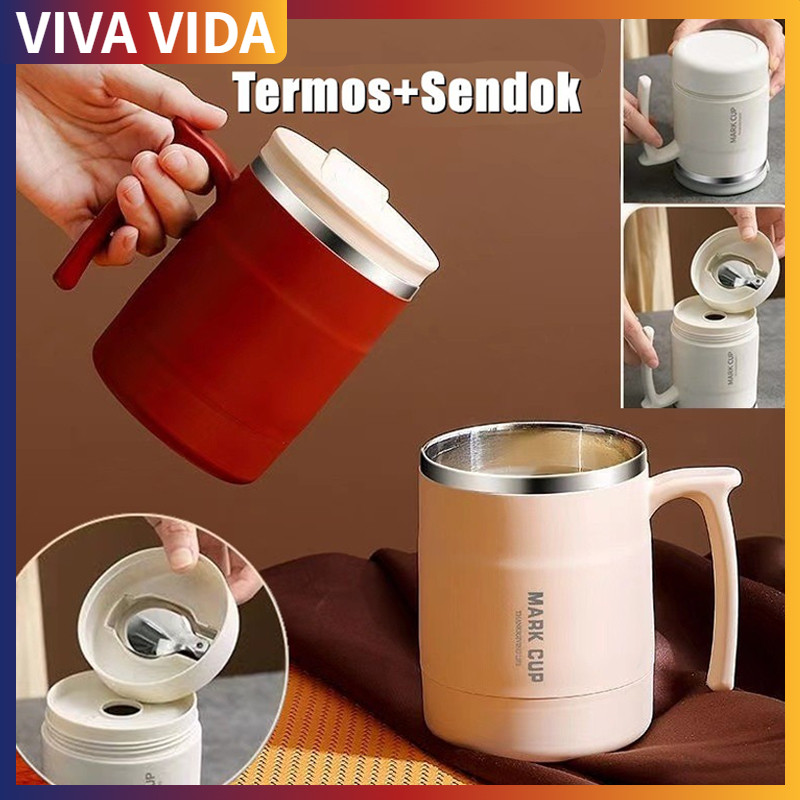 Jual Mug Kopi Tahan Panas STENLIST 304 ANTI KARAT+ SENDOK Tumbler Mug ...