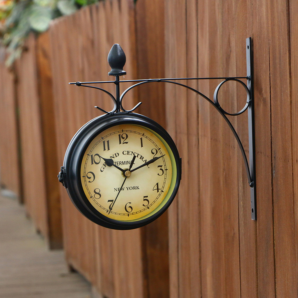 Jual Vintage Sided Hanging Clocks Clock Wall Retro Double Decor Iron ...